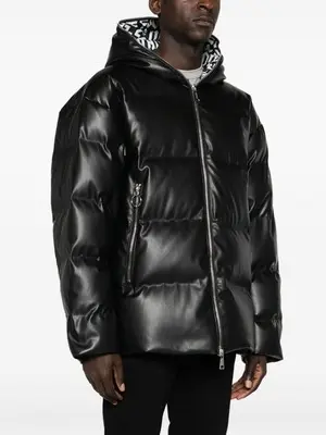 Versace Faux Leather Hooded Down Coat