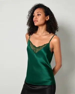 Lilysilk V-neck Lace Silk Camisole - Green Jade