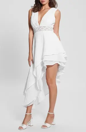 Guess Danny Asymmetric Hem Dress - Pure White