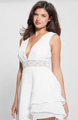 Guess Danny Asymmetric Hem Dress - Pure White