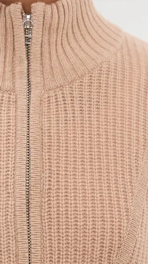 Staud Cropped Hampton Sweater With Mock Neck And Zipper Detail - Camel