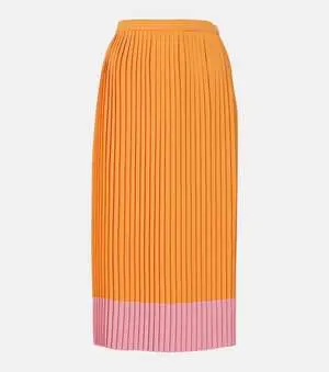 Dries Van Noten Colorblocked Pleated Midi Skirt - Orange