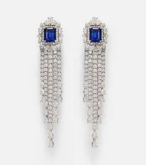 Yeprem 18kt White Gold Diamond And Sapphire Drop Earrings - Silver