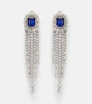 Yeprem 18kt White Gold Diamond And Sapphire Drop Earrings - Silver