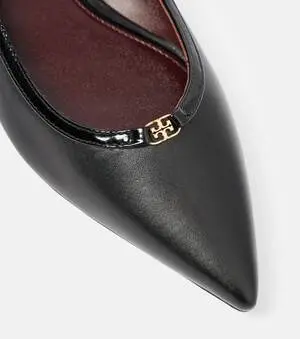 Tory Burch Double T Leather Ballet Flats - Black