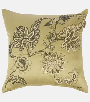 Etro Embroidered Cotton Satin Cushion - Green