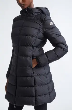 Moncler Gie Water Resistant Long Coat - Black