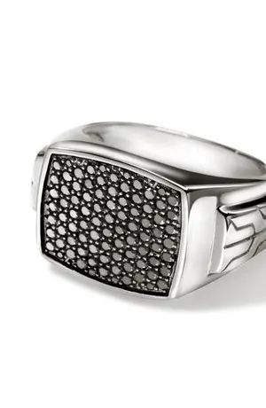John Hardy Fine Signet Ring - Silver/black Diamonds