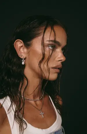 LUV AJ Amalfi Freshwater Pearl Pavé Drop Huggie Earrings