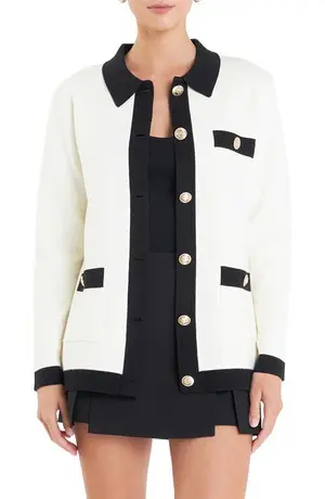 English Factory Contrast Edge Collared Cardigan