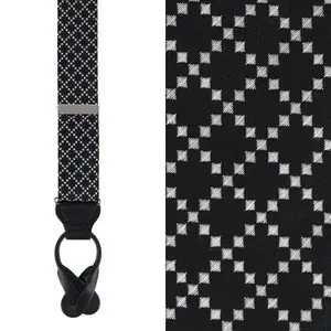 Trafalgar Rowan Geometric Pattern Silk Suspenders - Black