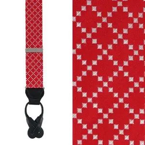 Trafalgar Rowan Geometric Pattern Silk Suspenders - Red