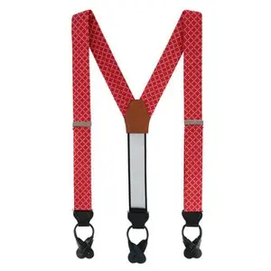 Trafalgar Rowan Geometric Pattern Silk Suspenders - Red