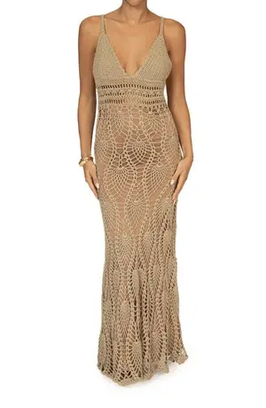 JLUXLABEL Great Escape Crochet Maxi Dress - Brown