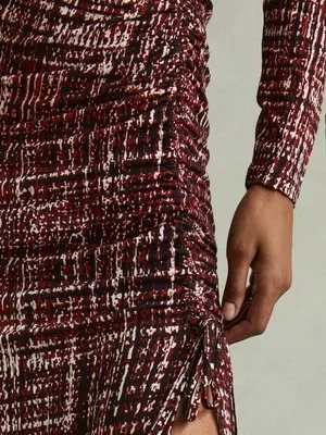 REISS Riyo Printed Ruched Midi Dress
