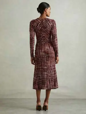 REISS Riyo Printed Ruched Midi Dress