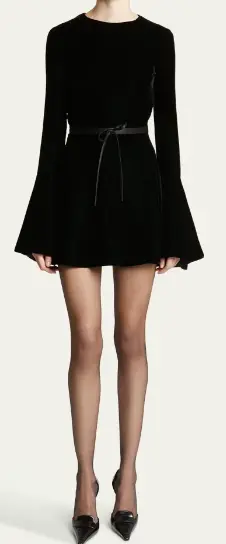 Saint Laurent Open Back Velvet Skater Mini Dress Black