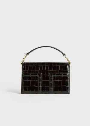 TOTÊME Mini T-flap Croco-embossed Bag - Dark Brown