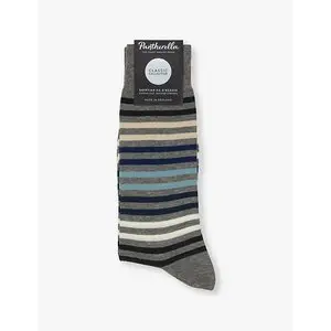 Pantherella Kilburn Stripe Pattern Cotton-blend Socks - Mid Grey Mix