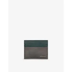 Prada Logo-plaque Saffiano Leather Card Holder - Green