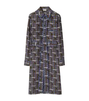 Burberry Silk Bus Print Midi Dress