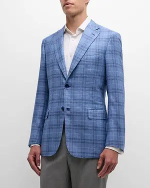 Brioni Brioni Silk-Cashmere Plaid Sport Coat - Sky Blue