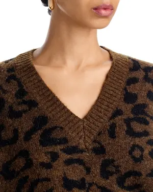Aqua Leopard Print V-neck Sweater