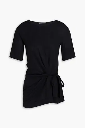 Alberta Ferretti Asymmetric Ruched Wool Top - Black