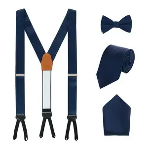 Trafalgar Sutton Silk Bow Tie, Necktie, Pocket Square, And Braces Set - Navy