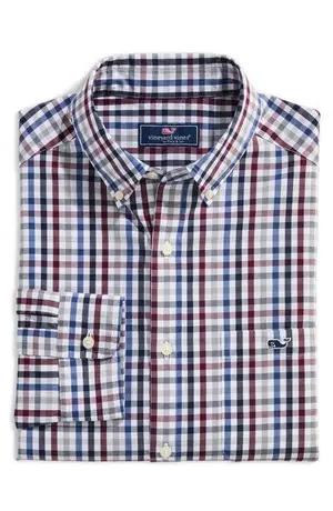 Vineyard Vines Classic Fit Tattersall Poplin Button-down Shirt - Crimson