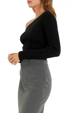 Endless Rose Ribbed One-shoulder Sweater