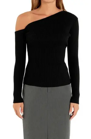 Endless Rose Ribbed One-shoulder Sweater