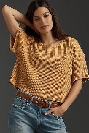 PILCRO Pilcro Short-Sleeve Waffle Tee Maize