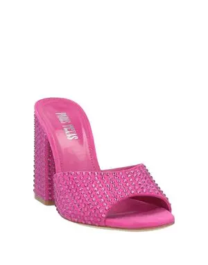 Paris Texas Embellished Suede Slide Sandals With Block Heel - Magenta
