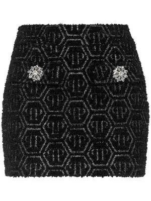 Philipp Plein Mini Monogram Tweed Skirt