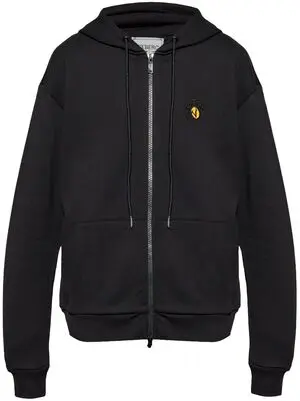 Iceberg Logo Embroidered Cotton Hoodie - Black