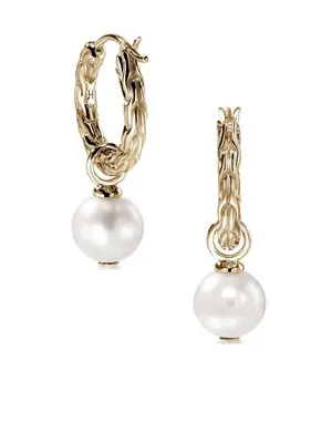 John Hardy 14kt Yellow Essential Pearl Hoop Earrings - Gold