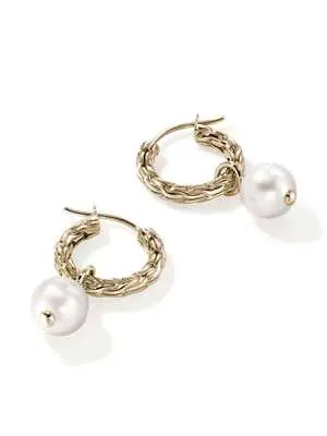John Hardy 14kt Yellow Essential Pearl Hoop Earrings - Gold