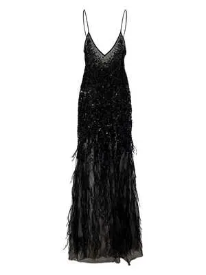 ROOM76 Sequin-feather Embellished V-neck Dress