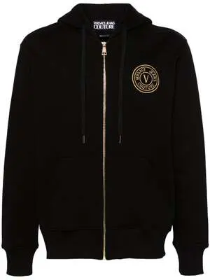 Versace Logo Embroidered Zip-up Hoodie