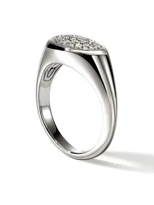 John Hardy Sterling Pebble Diamond Signet Ring - Silver