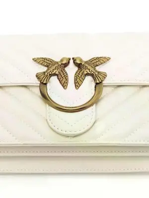 Pinko Quilted Nappa Leather Chevron Pattern Mini Shoulder Bag - White