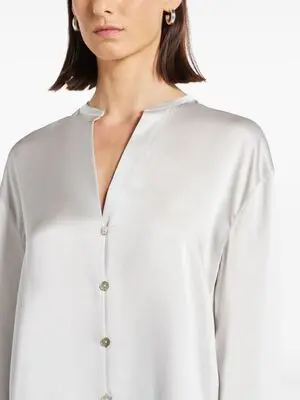 Vince Band-collar Silk Blouse - White