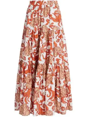 La DoubleJ Floral-print Tiered Skirt - White