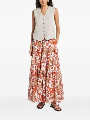 La DoubleJ Floral-print Tiered Skirt - White