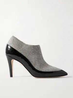 Manolo Blahnik Archepla 90 Patent-leather Trimmed Wool Ankle Boots