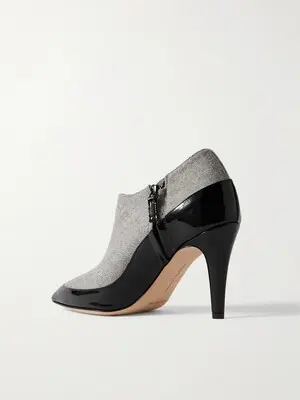 Manolo Blahnik Archepla 90 Patent-leather Trimmed Wool Ankle Boots