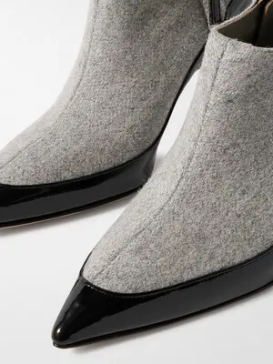 Manolo Blahnik Archepla 90 Patent-leather Trimmed Wool Ankle Boots
