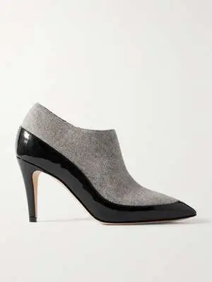 Manolo Blahnik Archepla 90 Patent-leather Trimmed Wool Ankle Boots