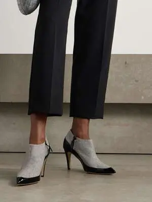 Manolo Blahnik Archepla 90 Patent-leather Trimmed Wool Ankle Boots